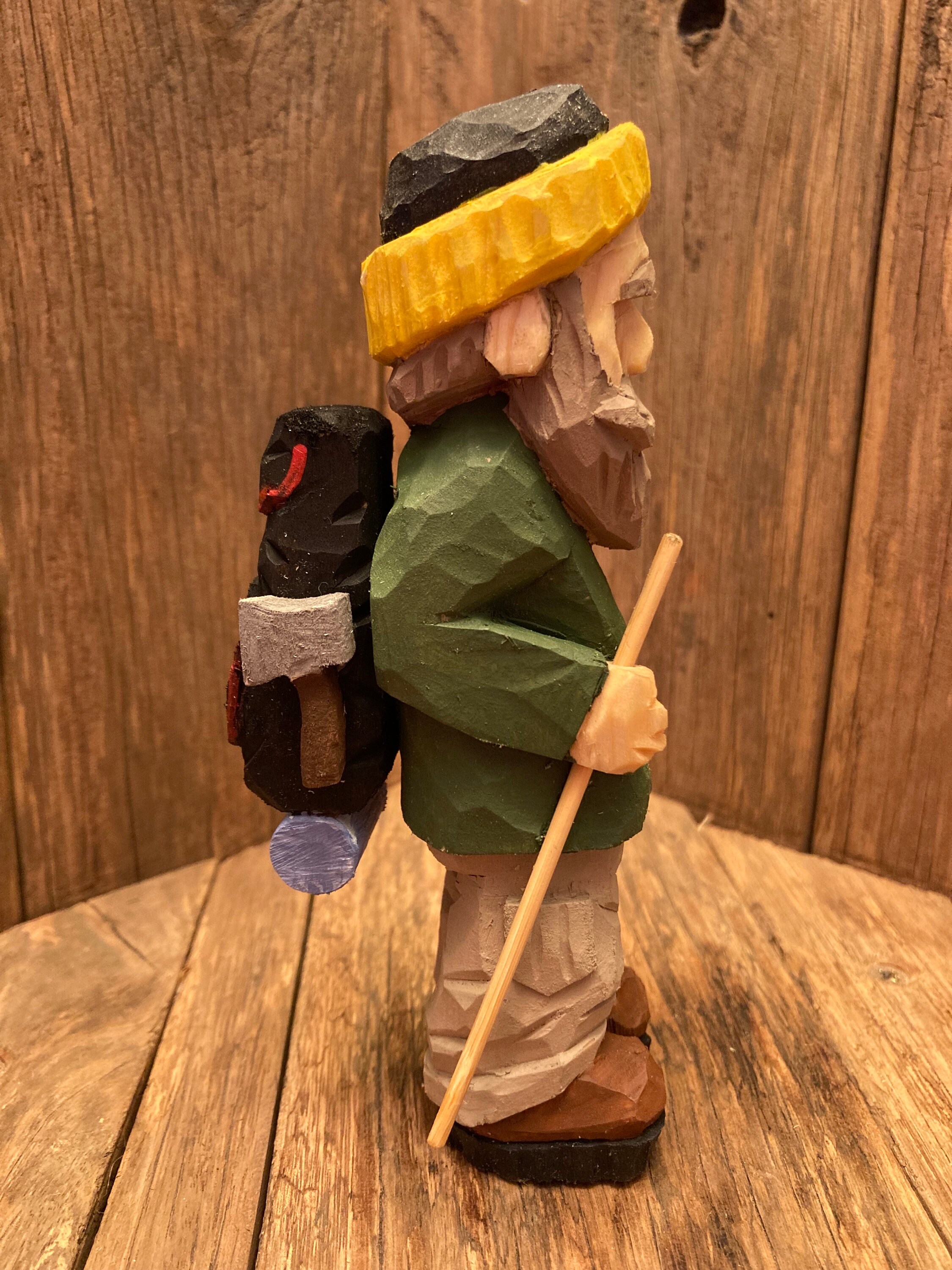 Hand Carved Hiker Figurine, Backpacking Decor, 6" Tall - Etsy