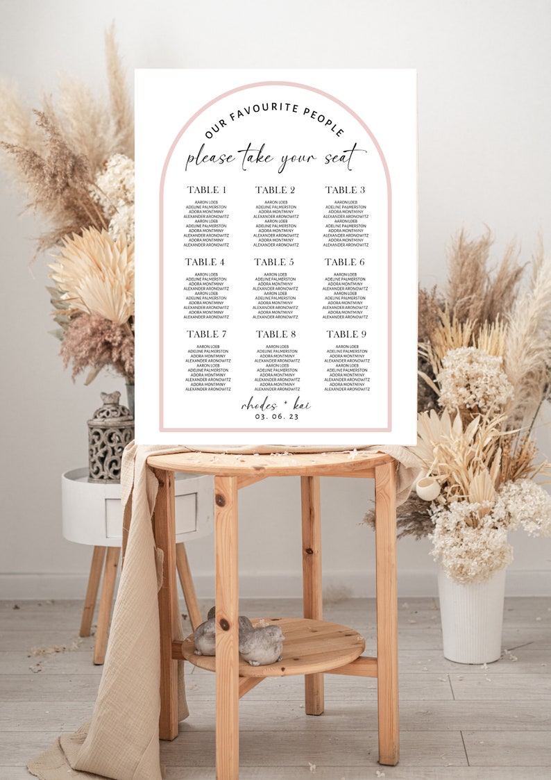 Arch Seating Chart Template Wedding Seating Chart 18x24, 24x36 Boho ...