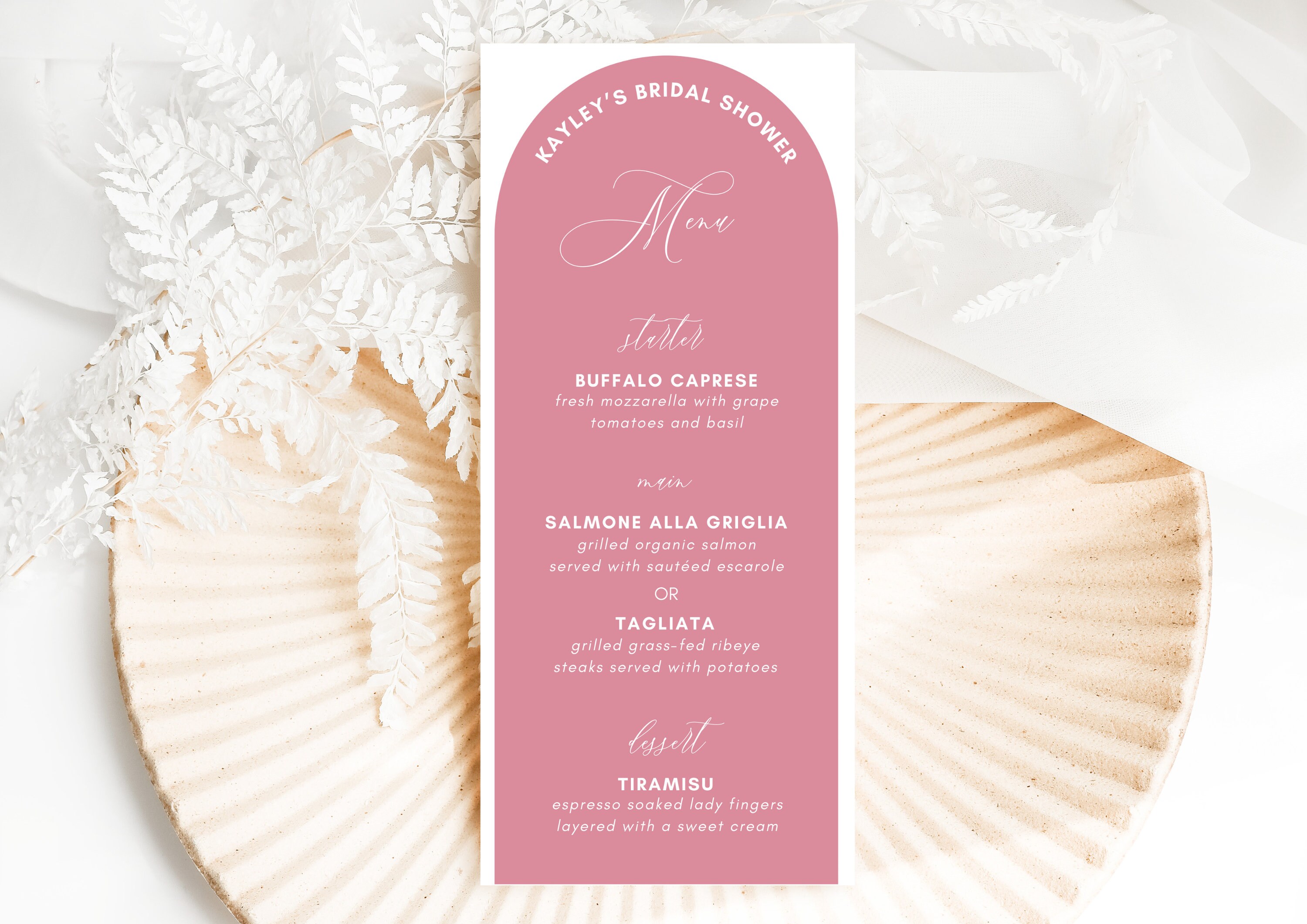 Arch Pink Menu Cards | Bridal Shower Brunch Menu | Printable Modern ...
