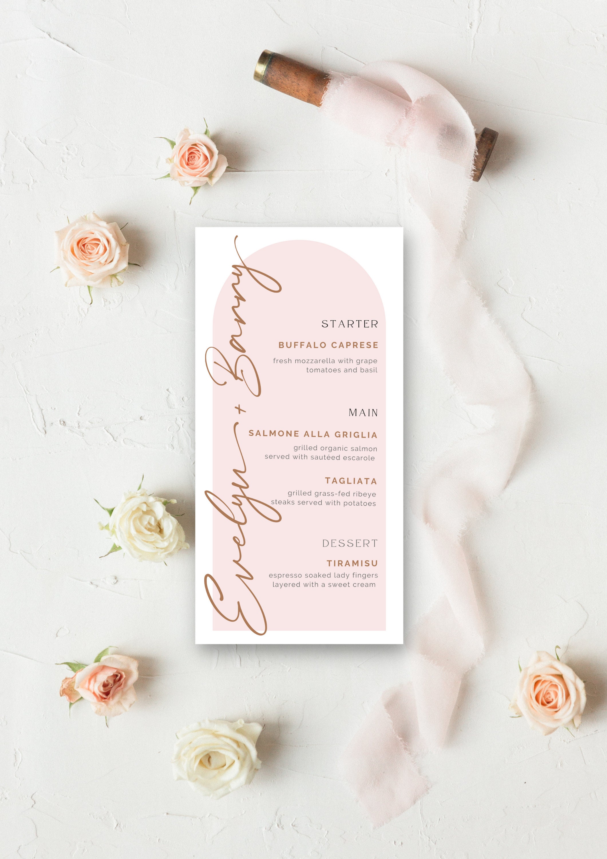 Arch Blush Menu Card | Printable Modern Dinner Card for Wedding, Bridal ...