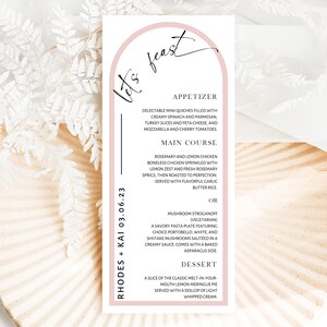 Arch Menu Template | Dusty Pink Modern Dinner Card for Wedding, Bridal ...