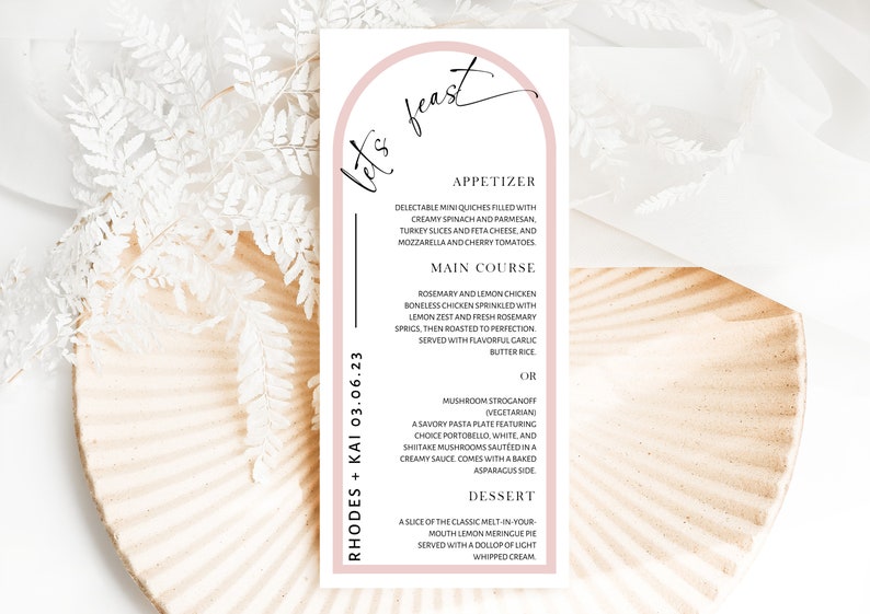 Arch Menu Template Dusty Pink Modern Dinner Card for - Etsy