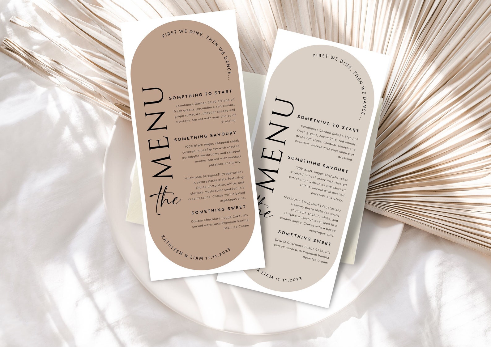 Oval Beige Menu Template | Double Arch Menu Cards | Arch Menu Template ...