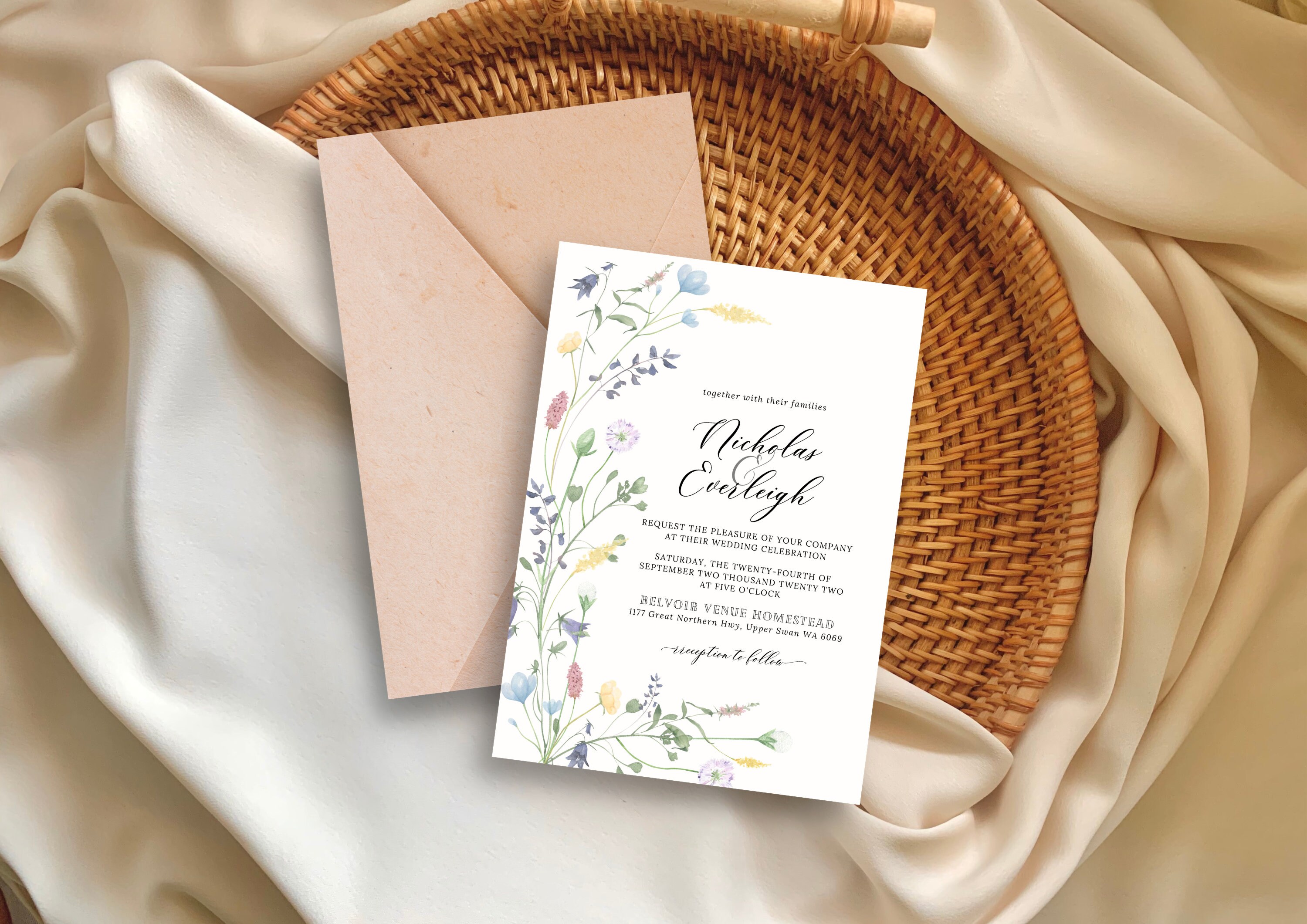Wildflower Wedding Invitation Template | Floral Spring Invite | Summer ...