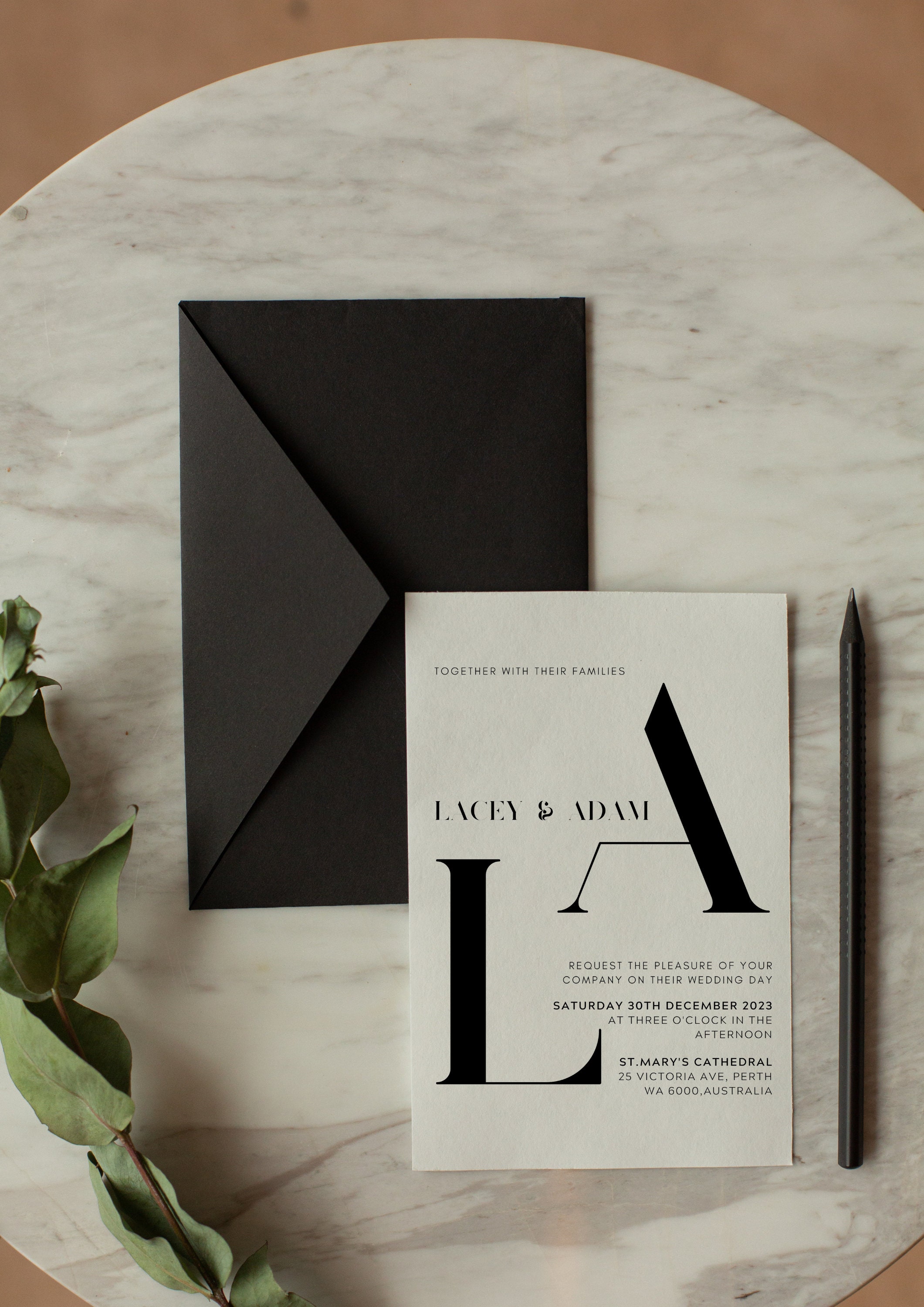 Modern Wedding Invitation Set Minimal Initial Wedding Invite Monochrome ...