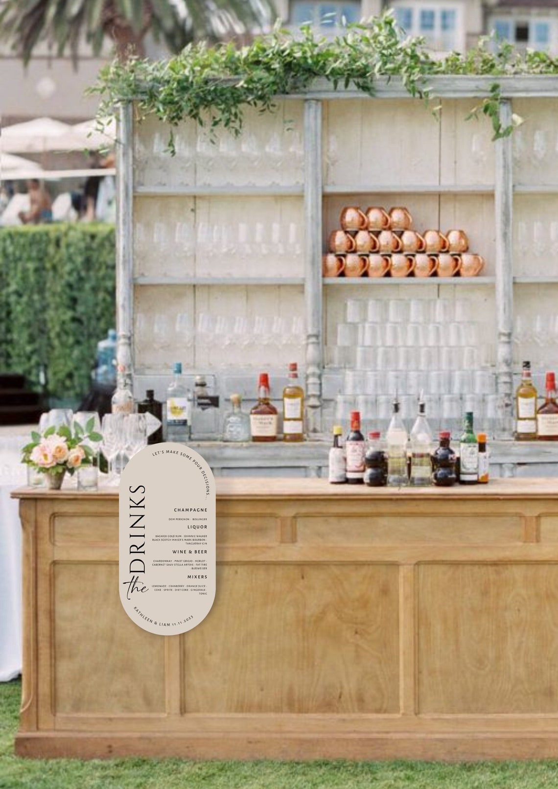 Oval Beige Wedding Bar Sign Hanging Bar Sign Template - Etsy