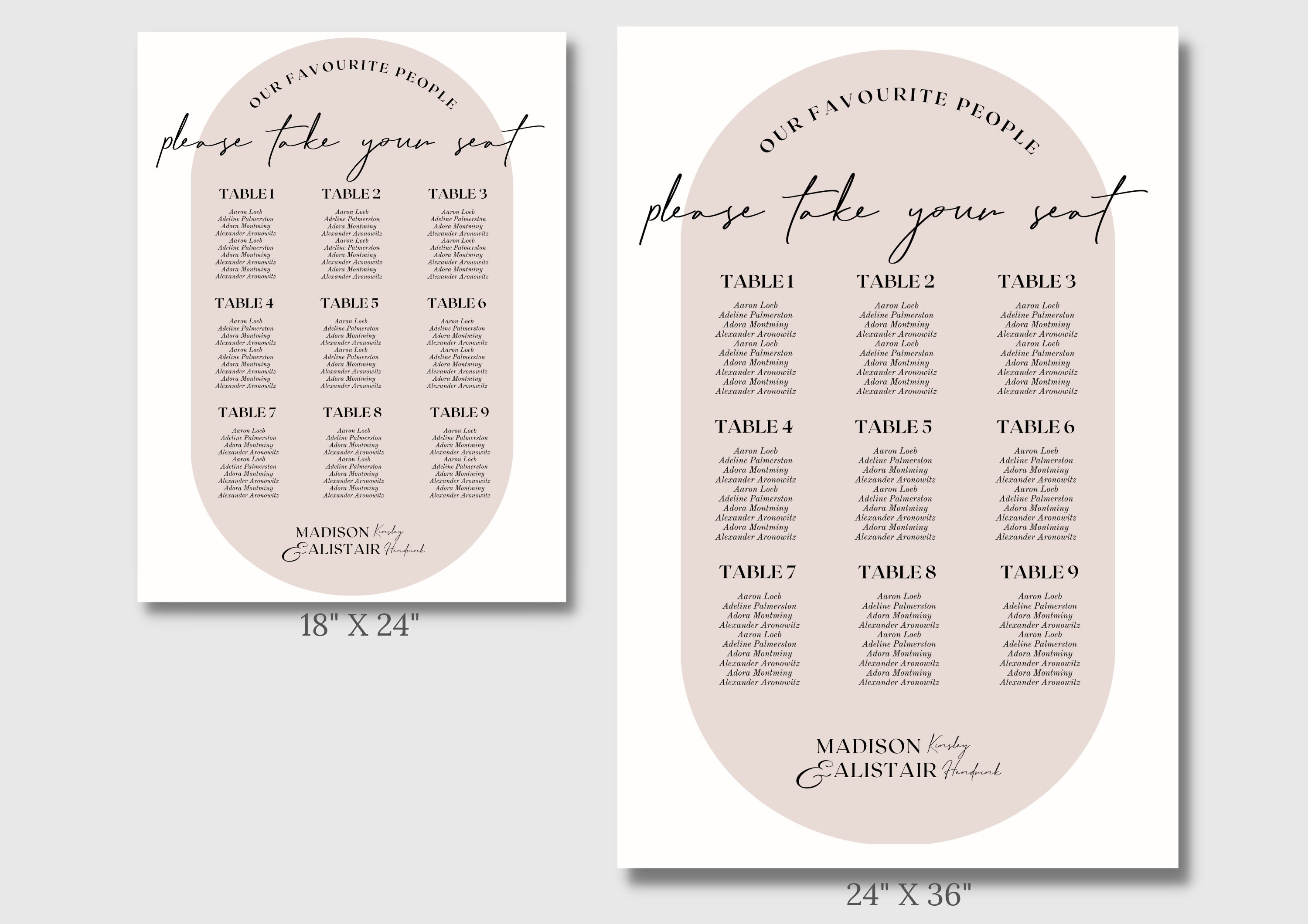 Oval Wedding Seating Chart Sign | Modern Seating Chart Template ...