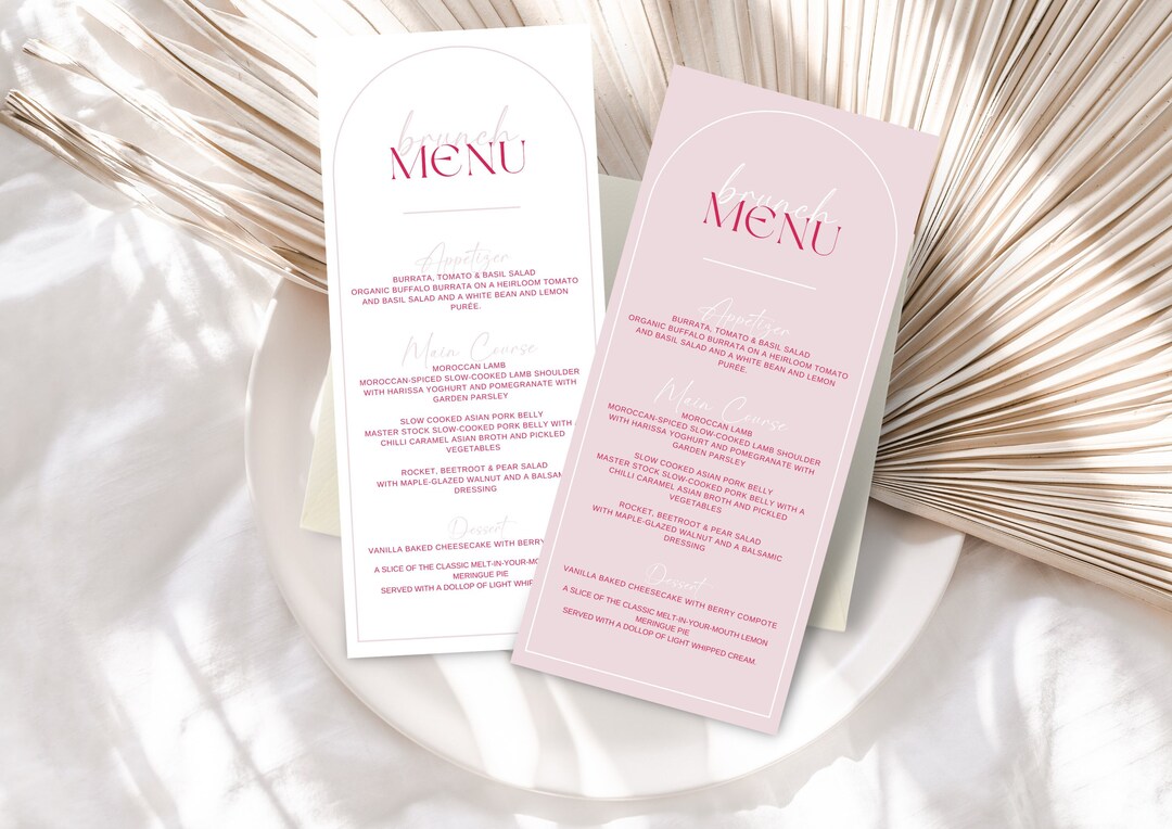 Pink Menu Cards | Bridal Shower Brunch Menu | Menu Cards Pink ...