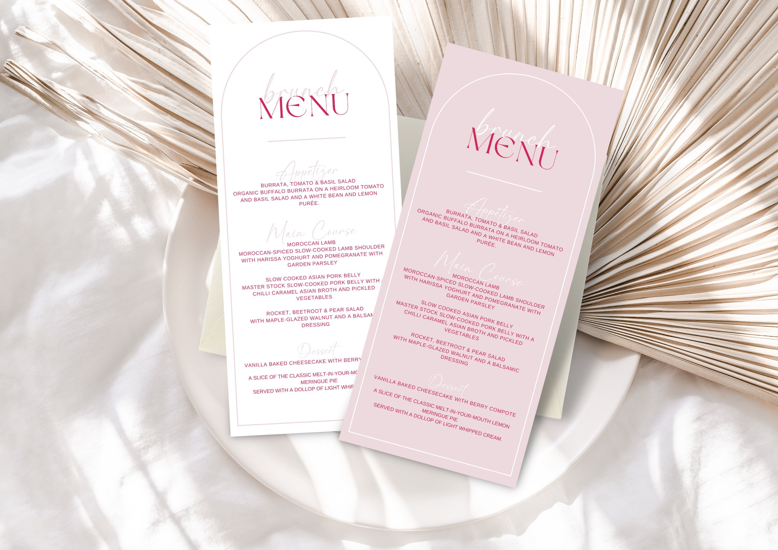 Pink Menu Cards Bridal Shower Brunch Menu Menu Cards Pink Printable ...