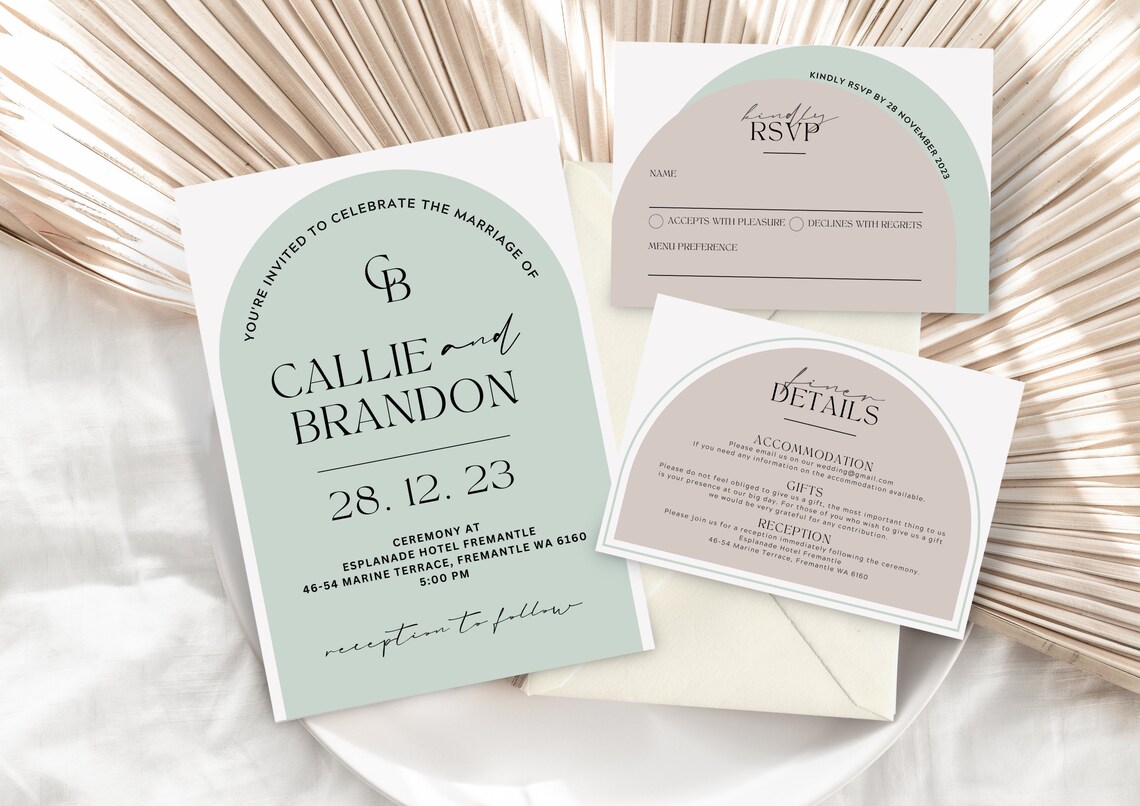 Modern Pastel Wedding Invitation Suite Pastel Green Wedding - Etsy