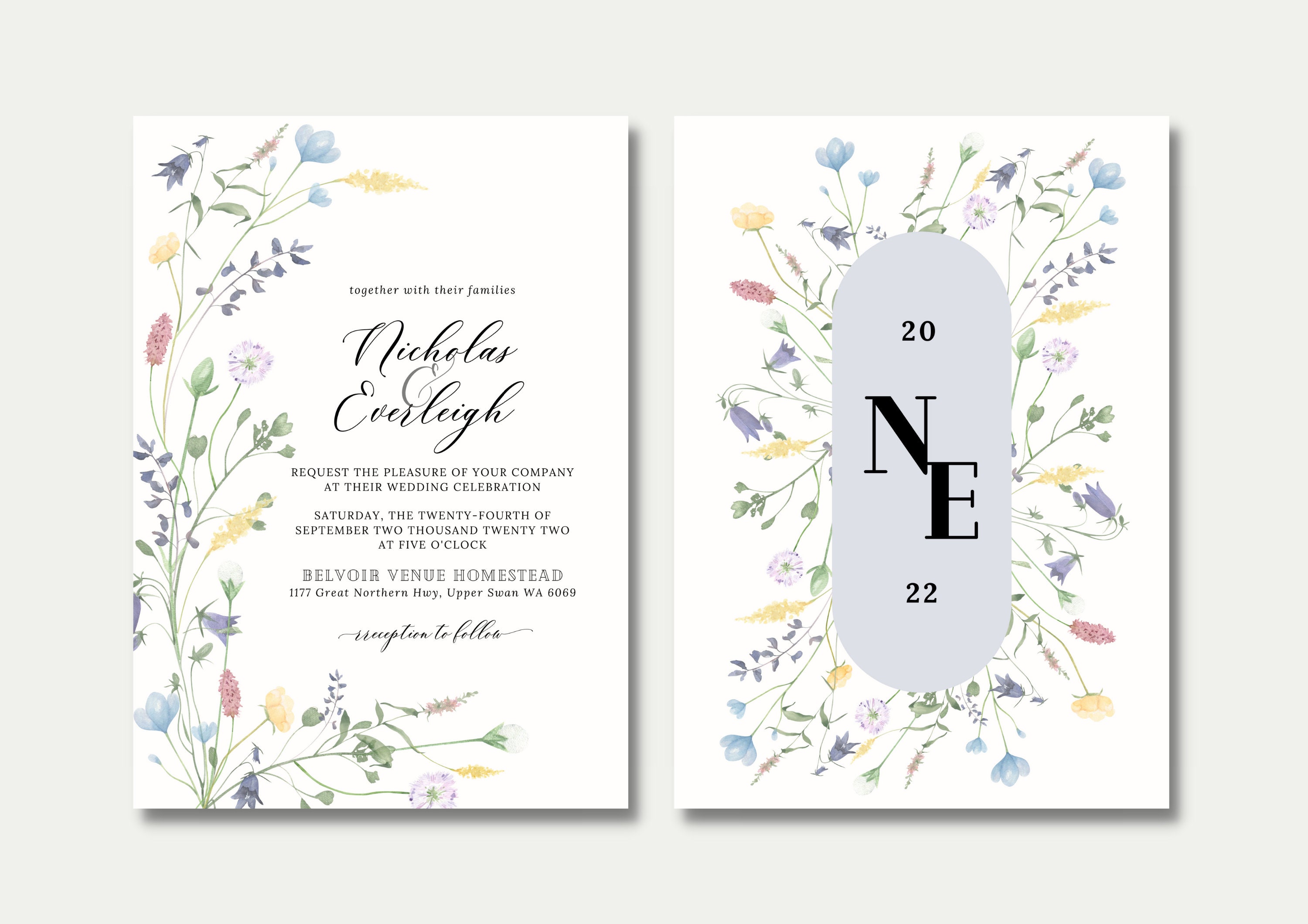 Wildflower Wedding Invitation Template Floral Spring Invite Summer ...