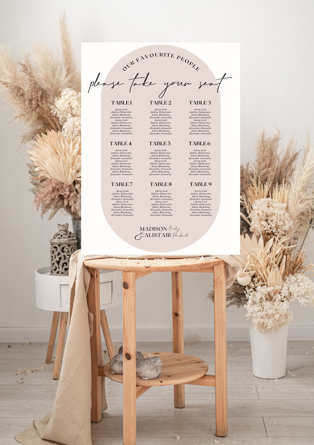 Oval Wedding Seating Chart Sign | Modern Seating Chart Template ...