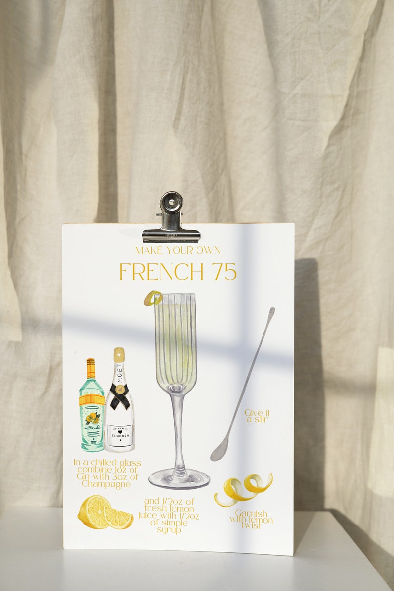 French 75 Bar Sign | Make Your Own Cocktail | French 75 Recipe ...