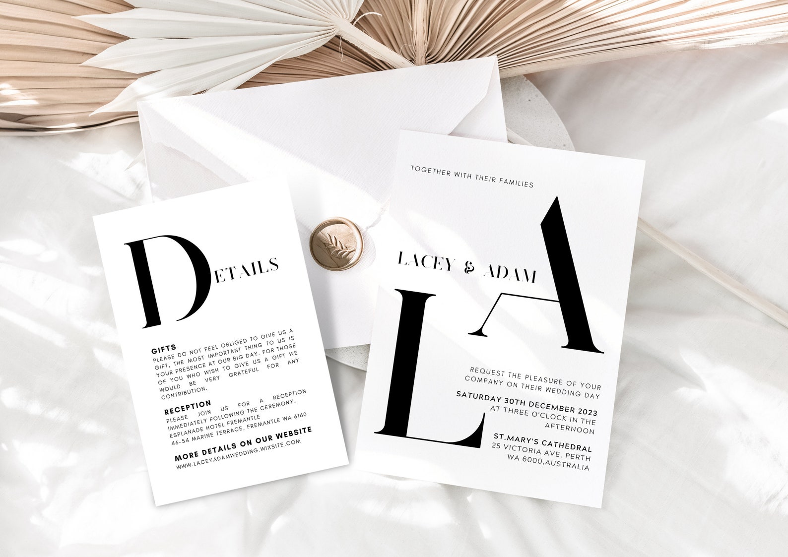 Modern Wedding Invitation Set Minimal Initial Wedding Invite Monochrome ...