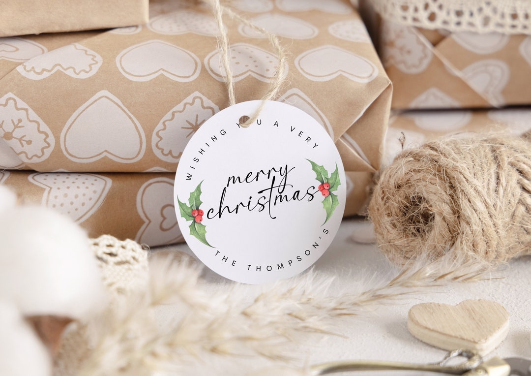 Merry Christmas Gift Tag Template | Round Gift Tags | Round Christmas ...