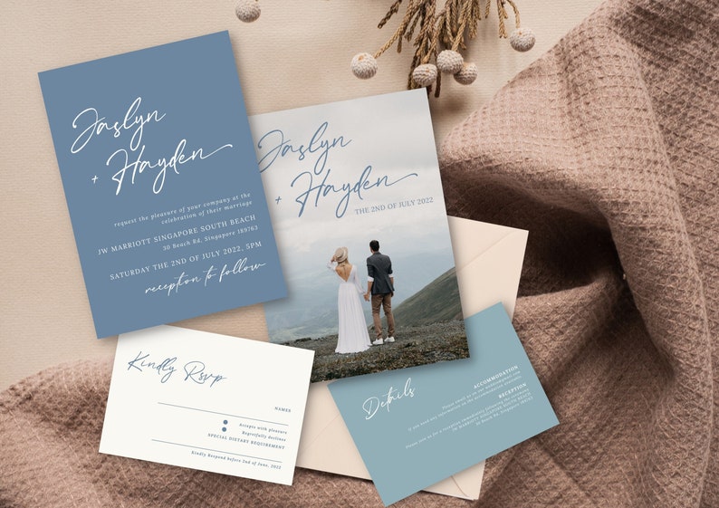 Dusty Blue Wedding Invitation Template Blue Wedding | Etsy