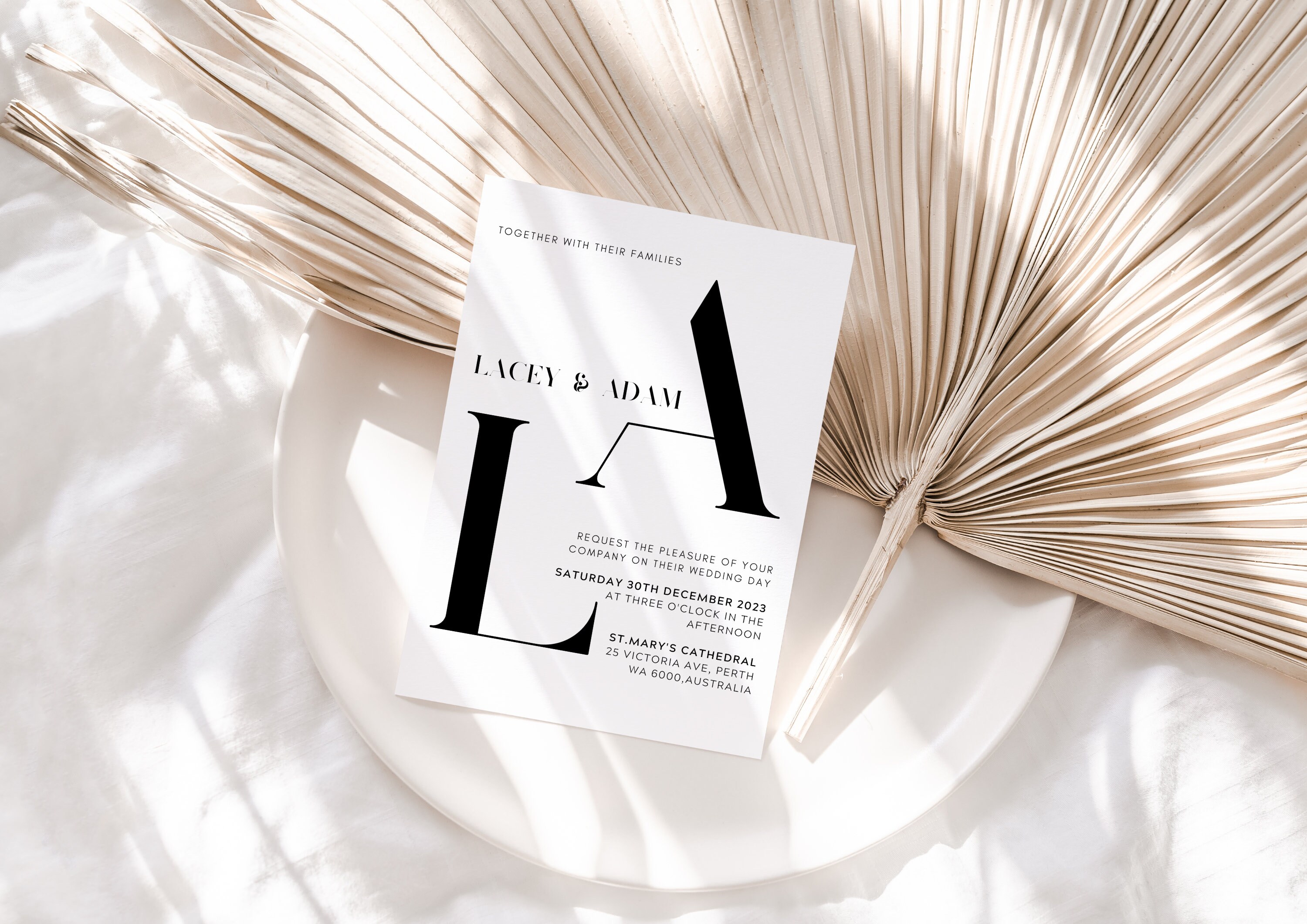 Modern Wedding Invitation Set Minimal Initial Wedding Invite Monochrome ...