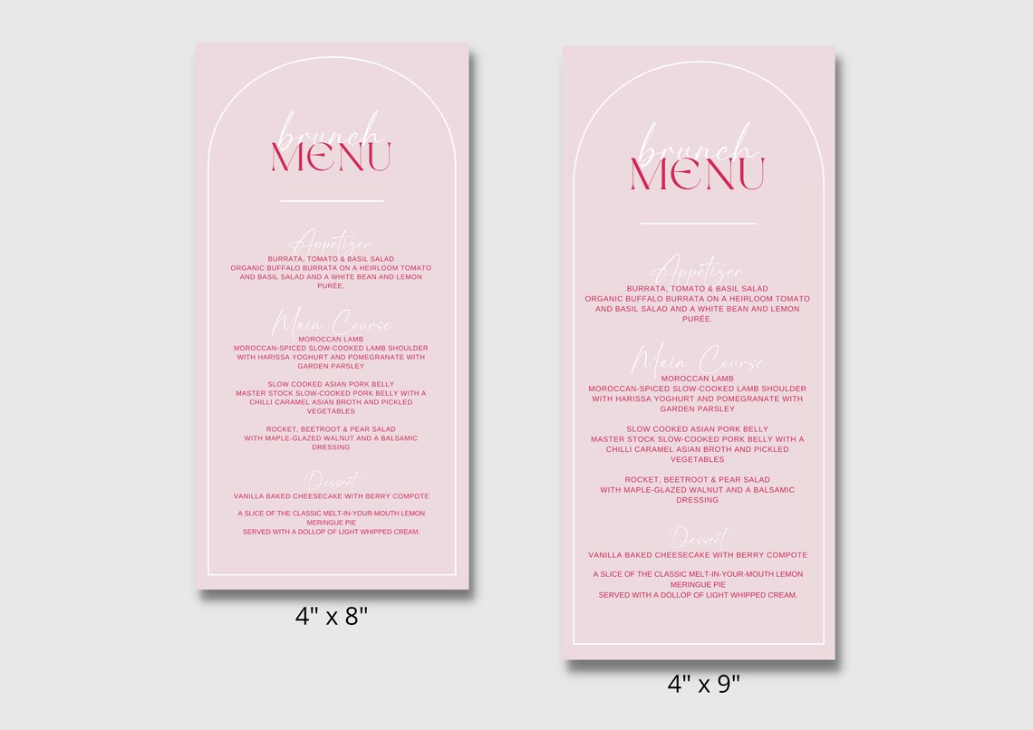 Pink Menu Cards Bridal Shower Brunch Menu Menu Cards Pink - Etsy