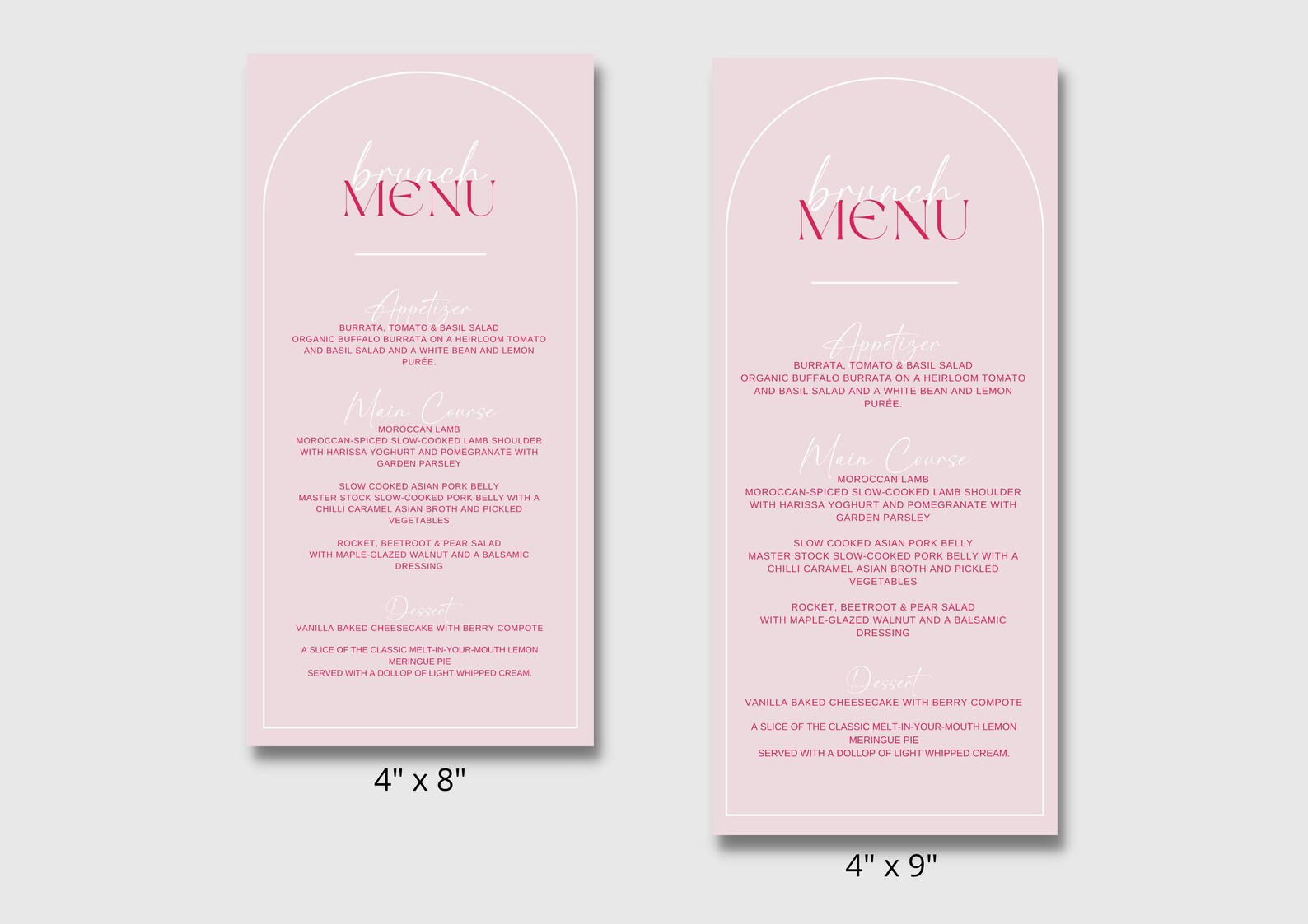 Pink Menu Cards Bridal Shower Brunch Menu Menu Cards Pink Printable ...