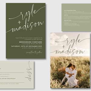 Olive Green Wedding Invitation Suite | Modern Minimalist Invitation ...