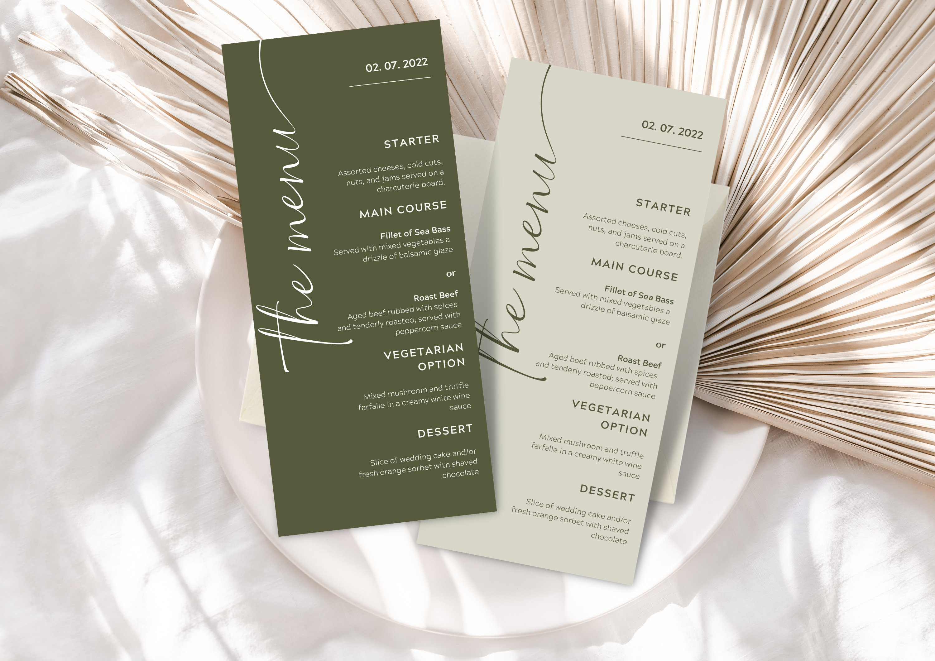 Olive Green Wedding Menu Template Printable Modern Dinner Card for ...