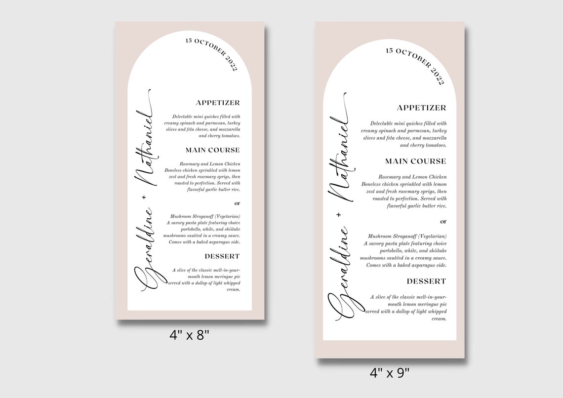 Arch Wedding Menu Template Minimalist Wedding Menu Modern - Etsy