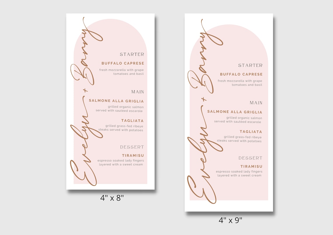 Arch Blush Menu Card Printable Modern Dinner Card for - Etsy