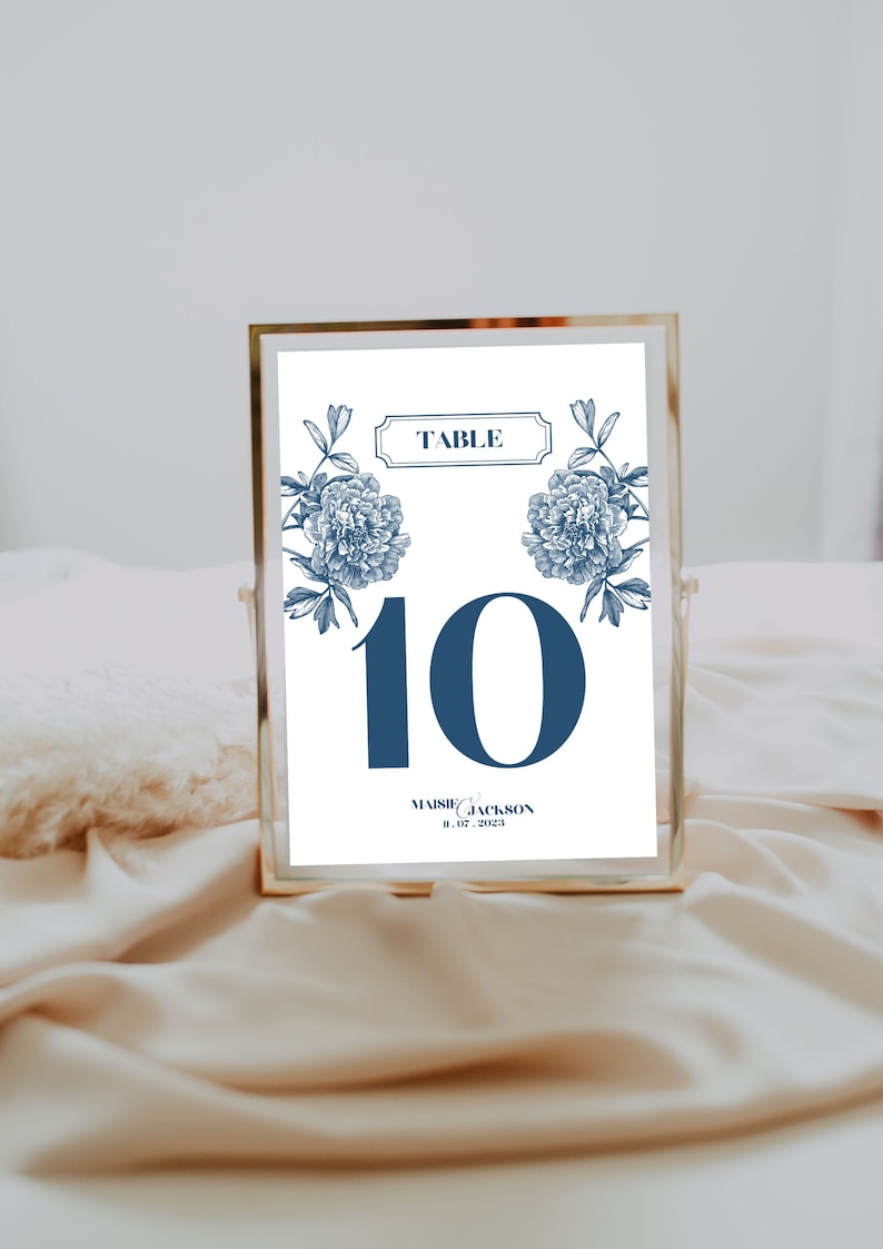 Navy Blue Wedding Table Number Template Oriental Floral Table Numbers ...