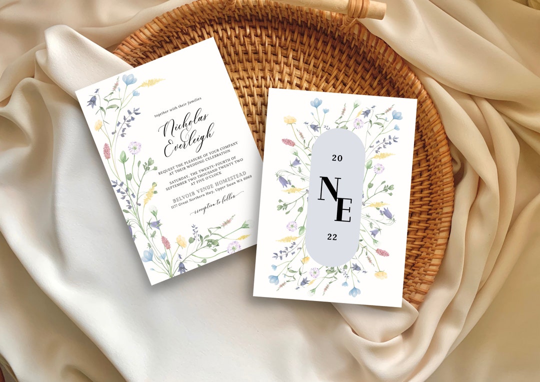 Wildflower Wedding Invitation Template | Floral Spring Invite | Summer ...