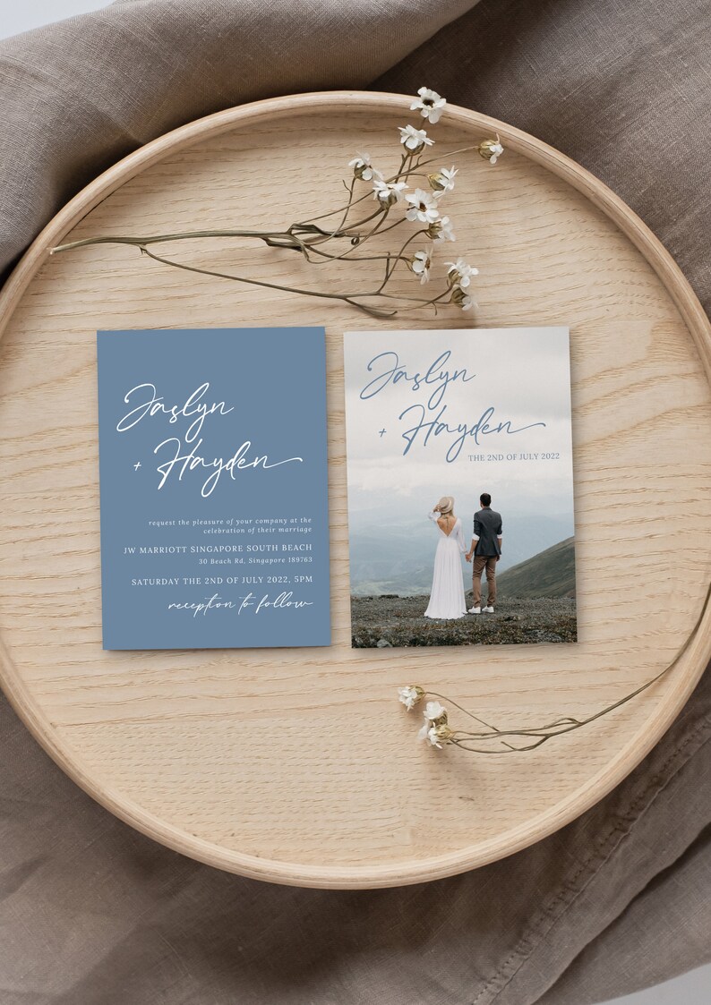 Dusty Blue Wedding Invitation Template Blue Wedding | Etsy