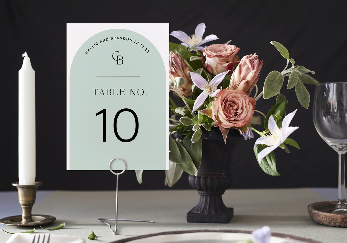 Pastel Green Table Numbers Sign Template | Modern Wedding Sign 5x7, 4x6 ...