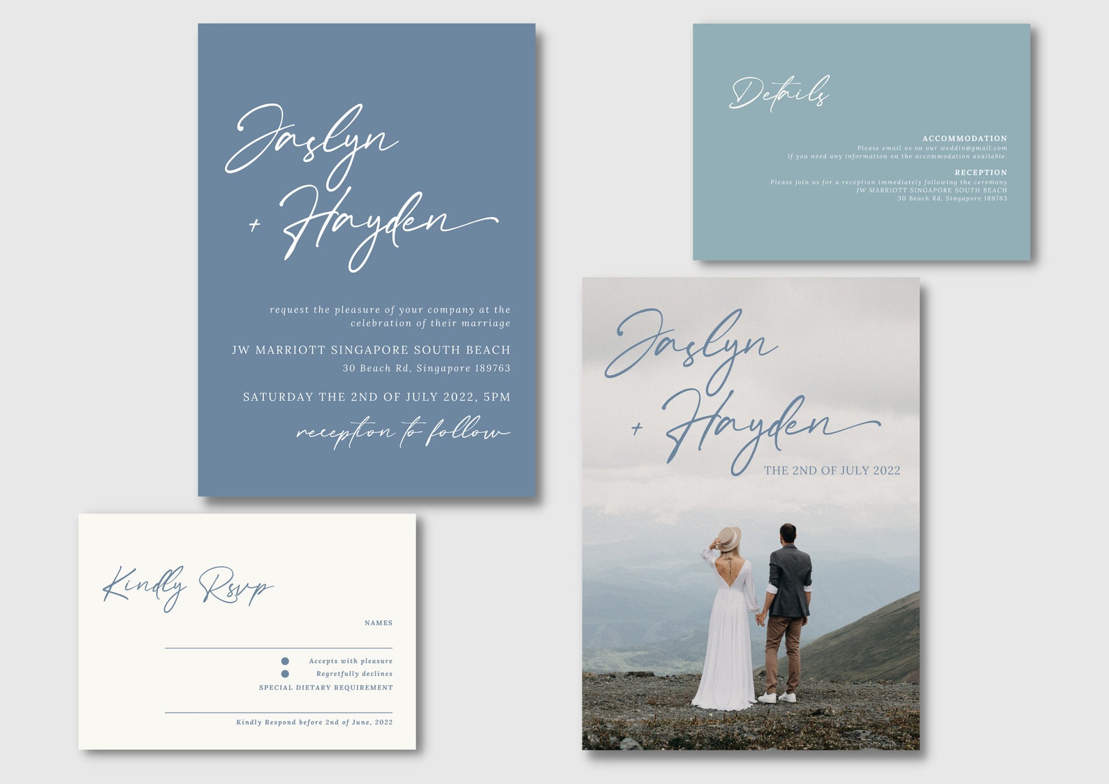 Dusty Blue Wedding Invitation Template Bundle Dusty Blue - Etsy