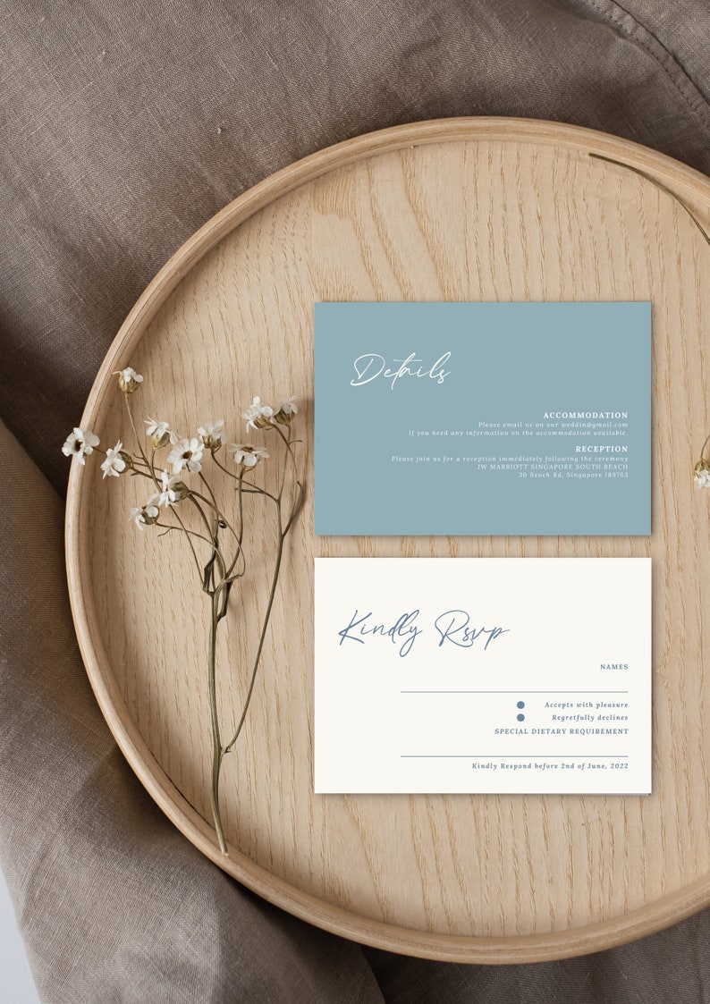 Dusty Blue Wedding Invitation Template Blue Wedding - Etsy