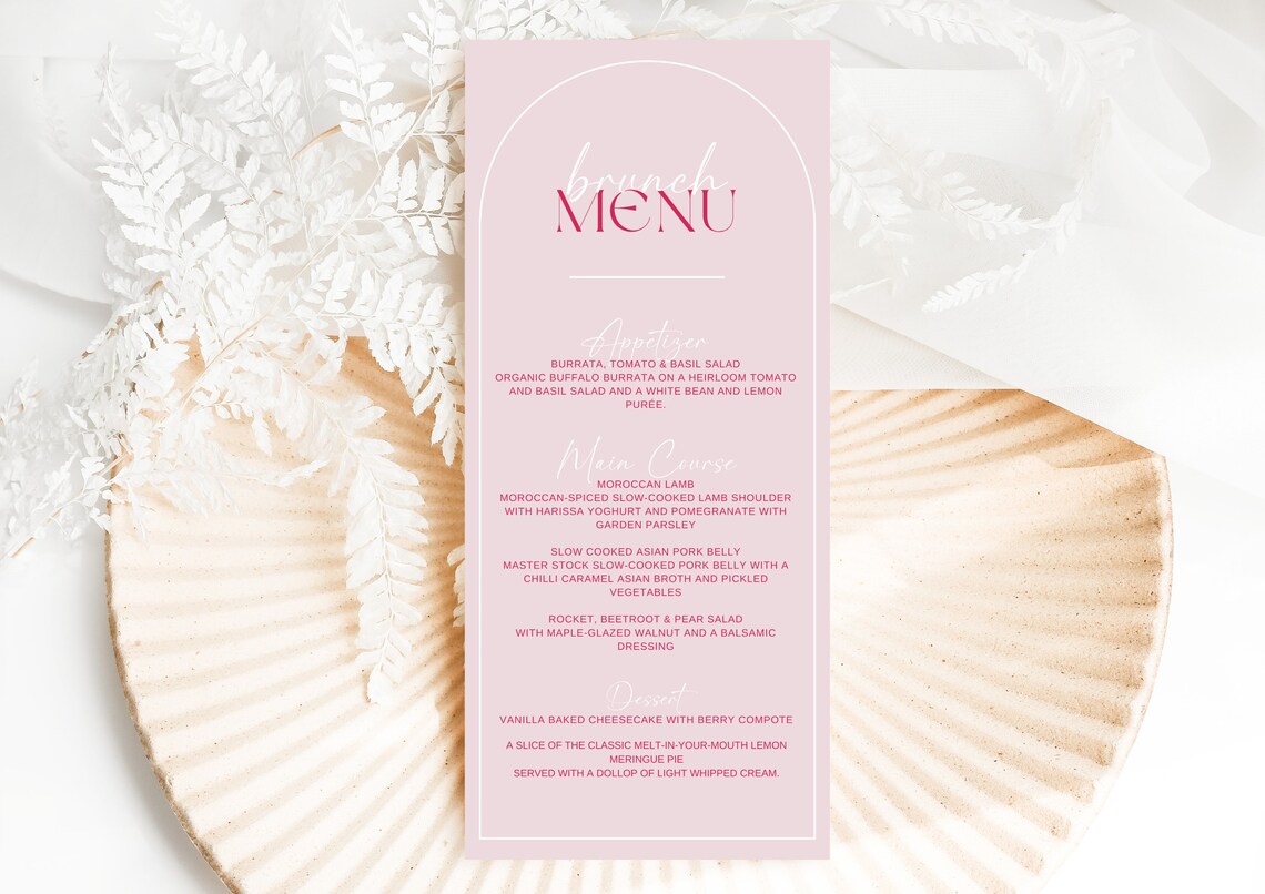 Pink Menu Cards Bridal Shower Brunch Menu Menu Cards Pink - Etsy