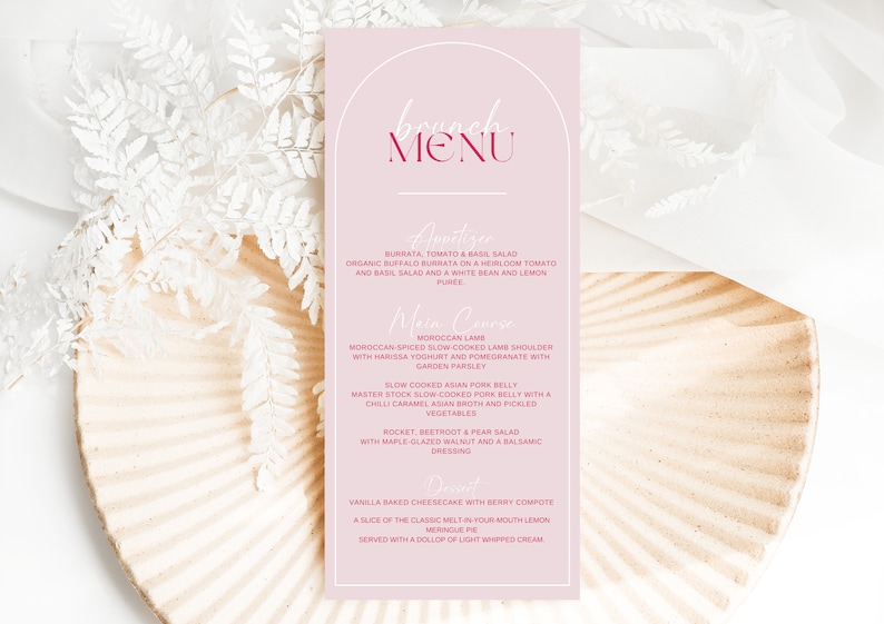 Pink Menu Cards Bridal Shower Brunch Menu Menu Cards Pink Printable ...