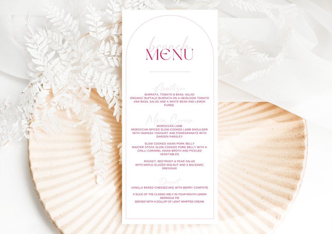Pink Menu Cards Bridal Shower Brunch Menu Menu Cards Pink - Etsy