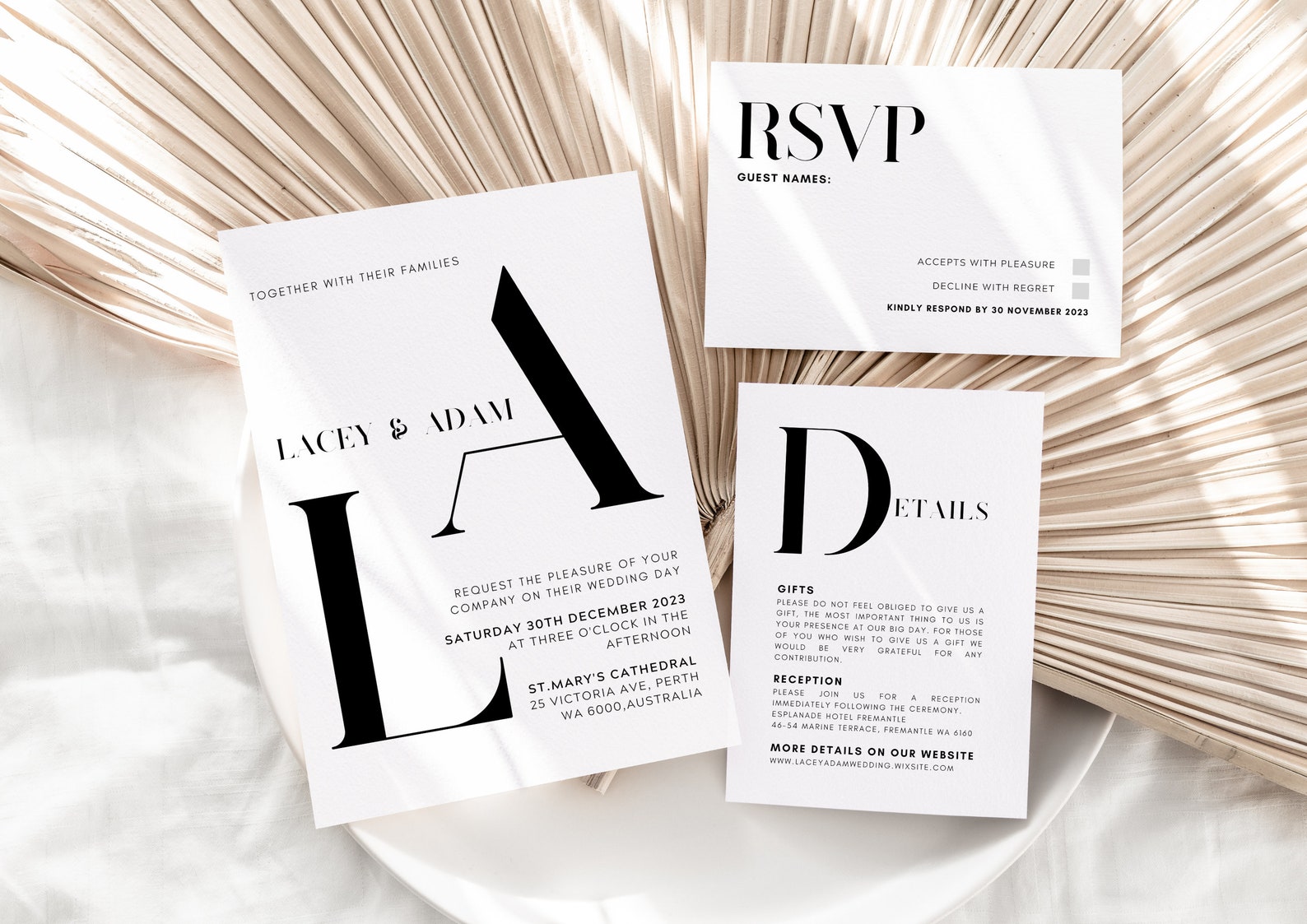 Modern Wedding Invitation Set Minimal Initial Wedding Invite Monochrome ...