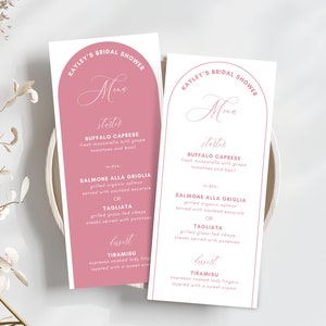 Arch Pink Menu Cards | Bridal Shower Brunch Menu | Printable Modern ...
