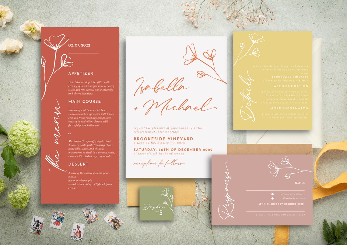 Vibrant Summer Floral Wedding Invitation Template Colourful - Etsy