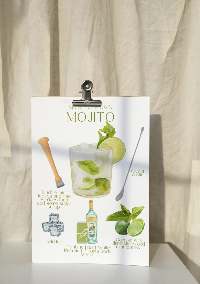Mojito Bar Sign Make Your Own Cocktail Mojito Recipe Sign Cocktail Bar ...