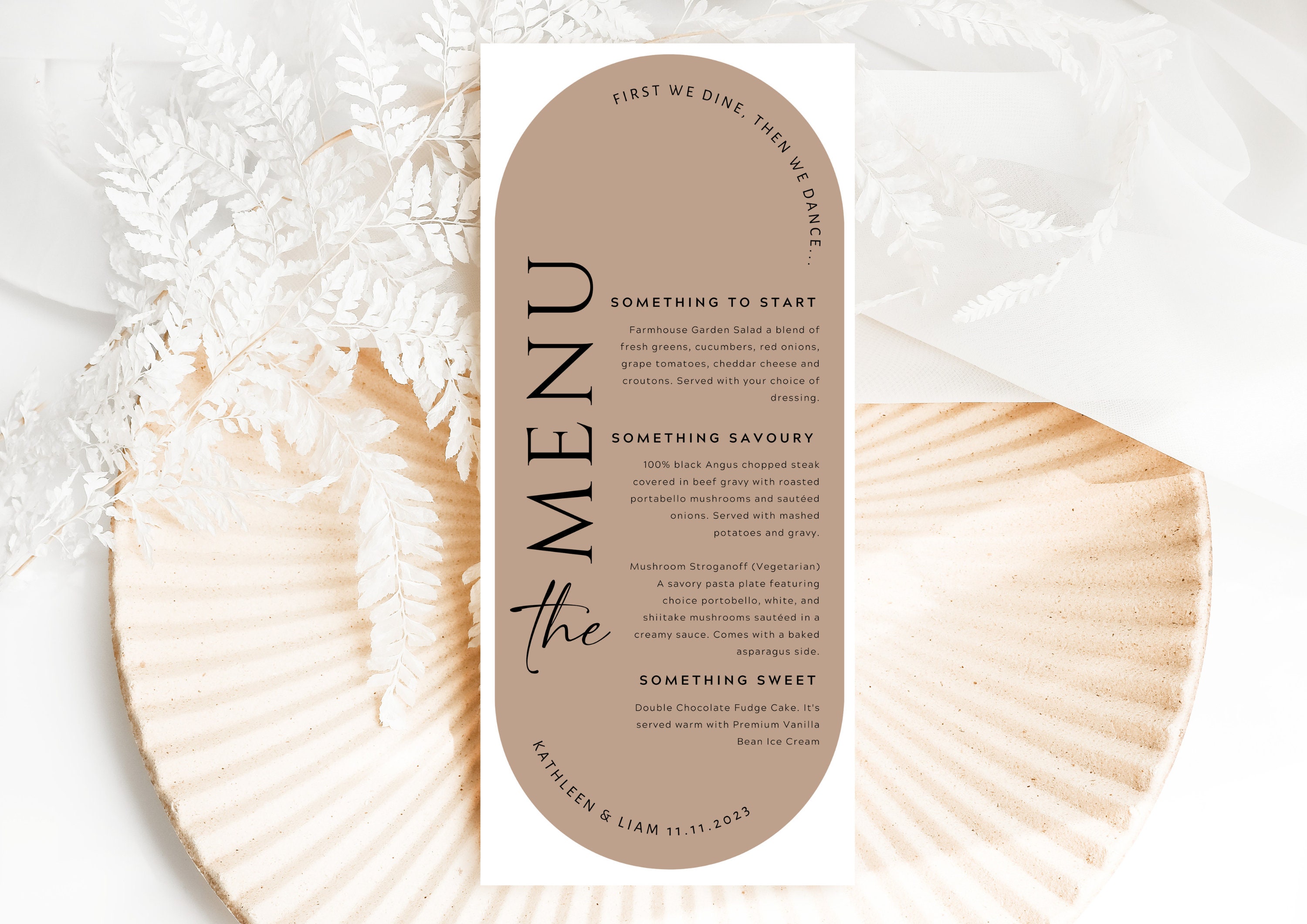 Oval Beige Menu Template | Double Arch Menu Cards | Arch Menu Template ...