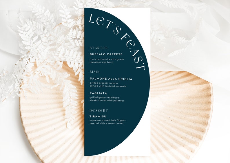 Deep Teal Printable Menu Card Arch Menu Template Wedding - Etsy