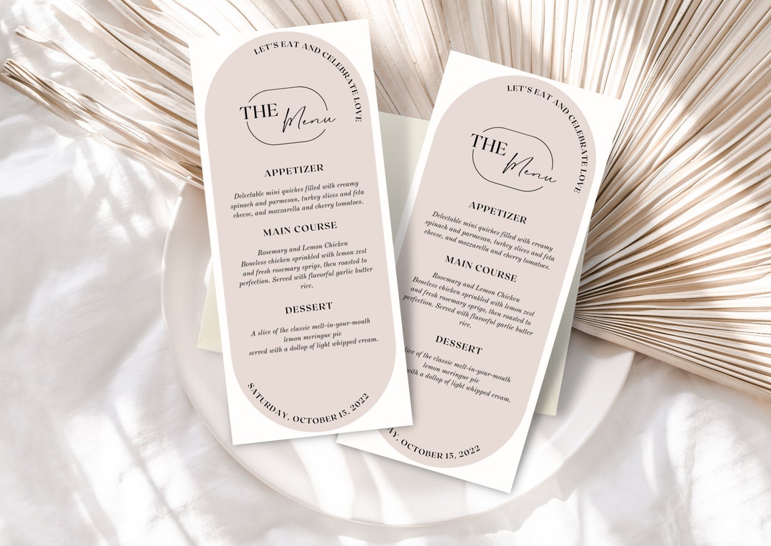 Oval Wedding Menu Template | Modern Wedding Menu Template | Beige ...