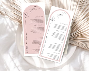 Arch Menu Template Dusty Pink Modern Dinner Card for - Etsy