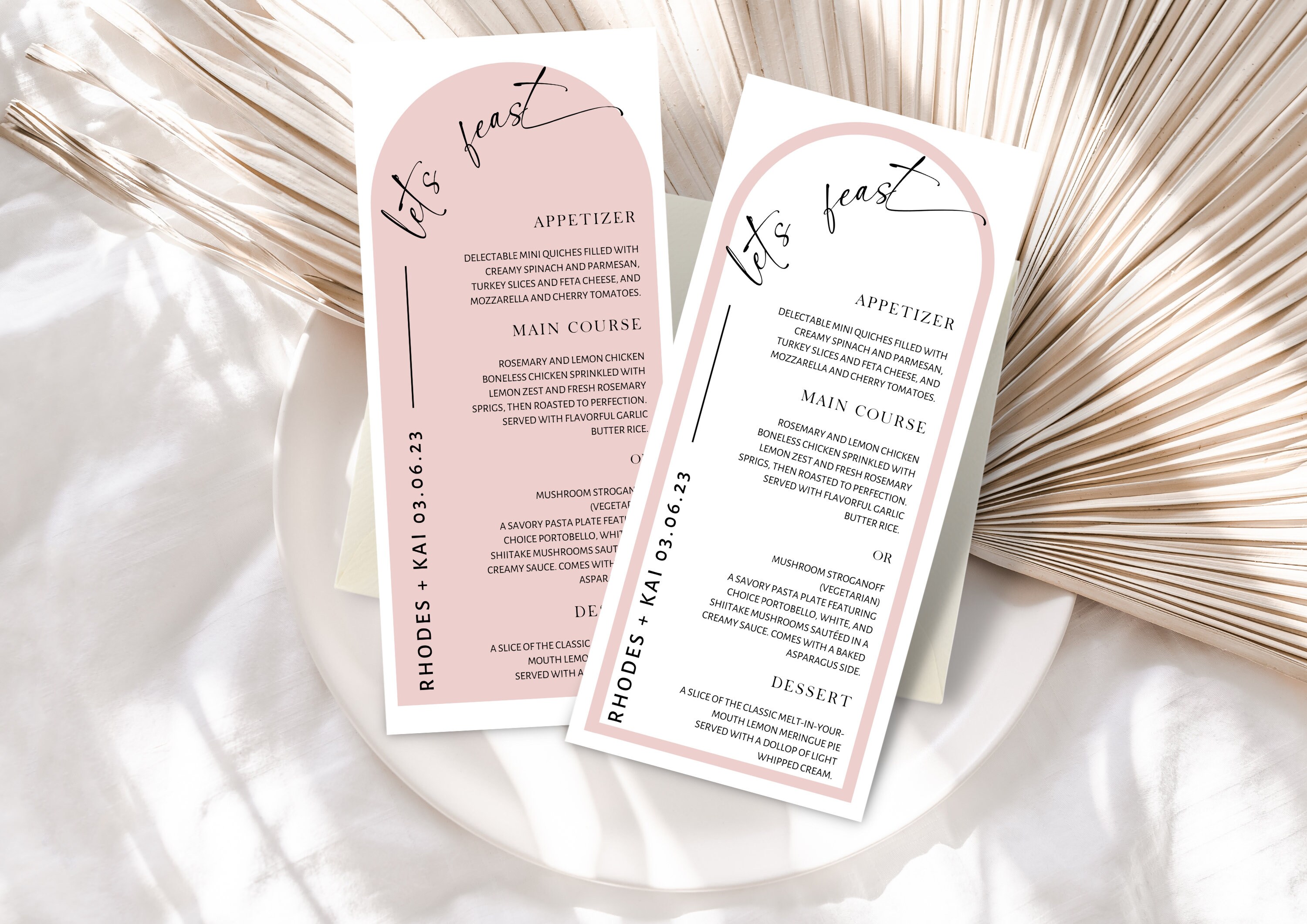 Arch Menu Template Dusty Pink Modern Dinner Card for Wedding, Bridal ...
