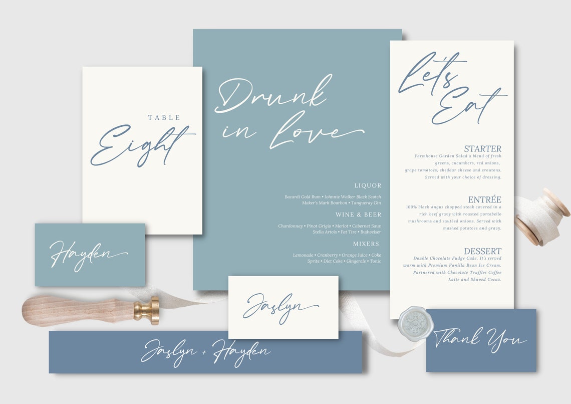 Dusty Blue Wedding Invitation Template Bundle Dusty Blue - Etsy