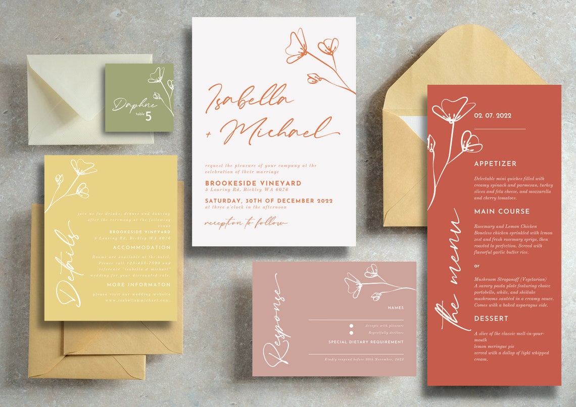 Vibrant Summer Floral Wedding Invitation Template Colourful - Etsy