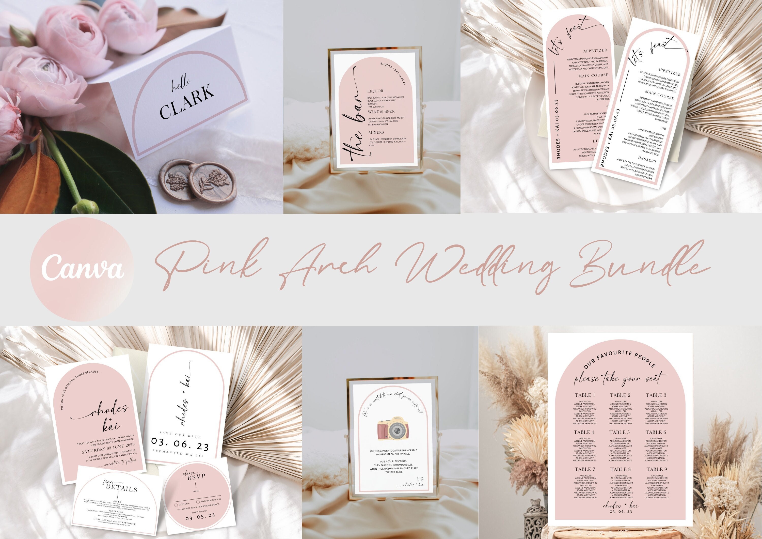 Pink Arch Wedding Template Bundle Dusty Pink Arch Invitation - Etsy