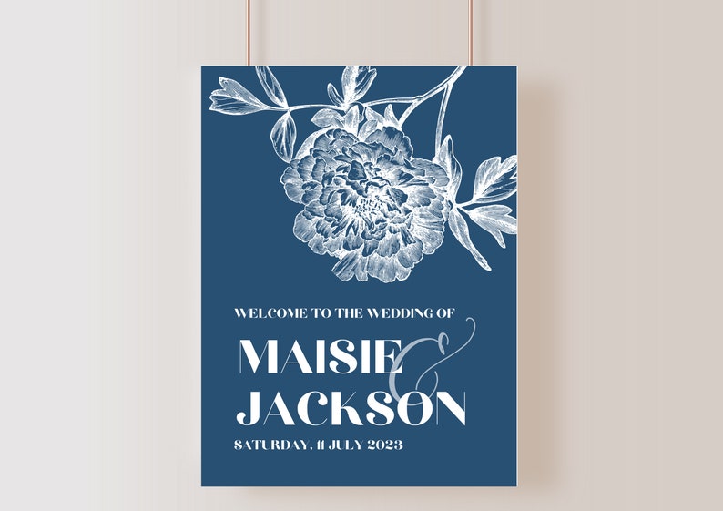 Navy Blue Wedding Welcome Sign Oriental Floral Welcome Sign - Etsy