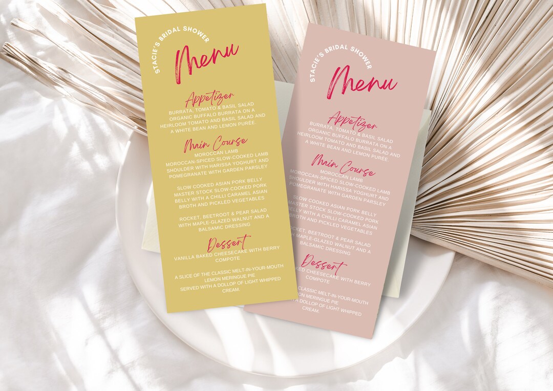 Fun Retro Menu Cards | Bridal Shower Brunch Menu | Printable Modern ...